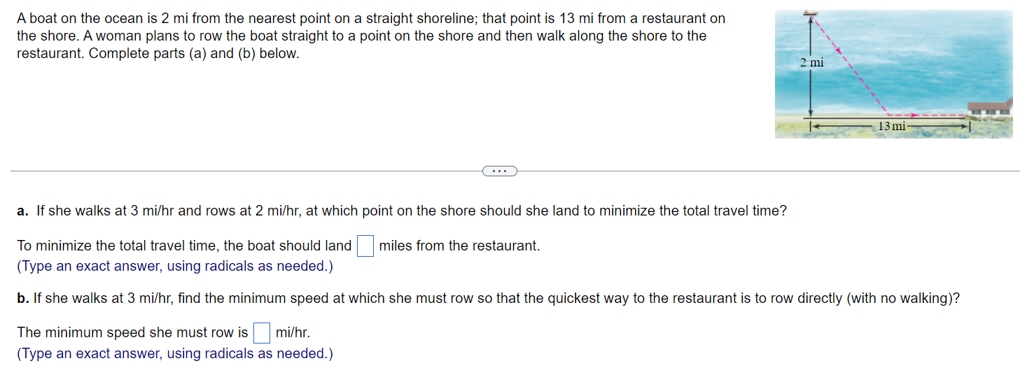 Solved A boat on the ocean is 2mi from the nearest point on | Chegg.com