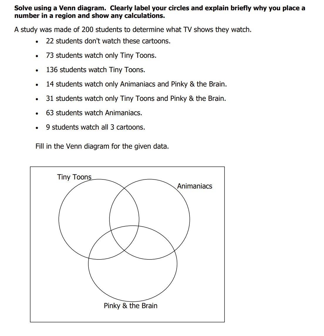 Solved Solve using a Venn diagram. Clearly label your | Chegg.com