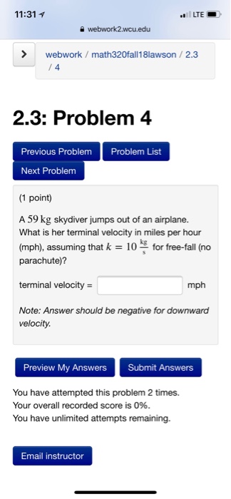 Solved 11:31 a webwork2.wcu.edu | Chegg.com