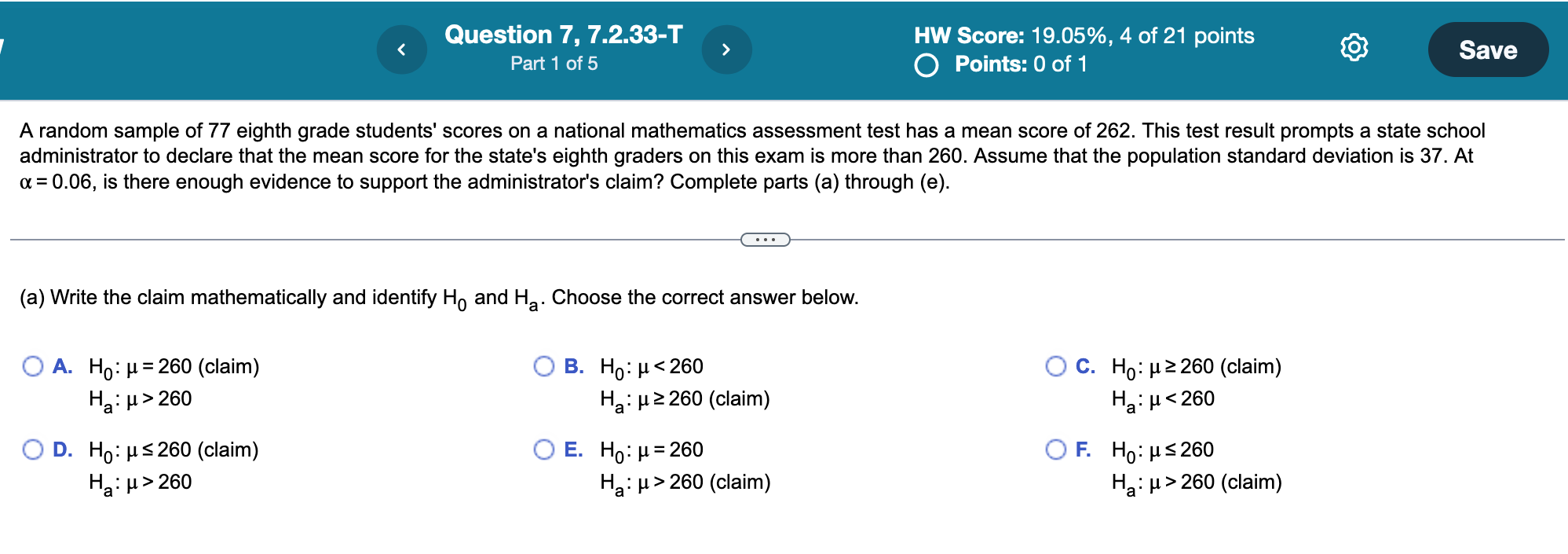 Solved A random sample of 77 ﻿eighth grade students' scores | Chegg.com