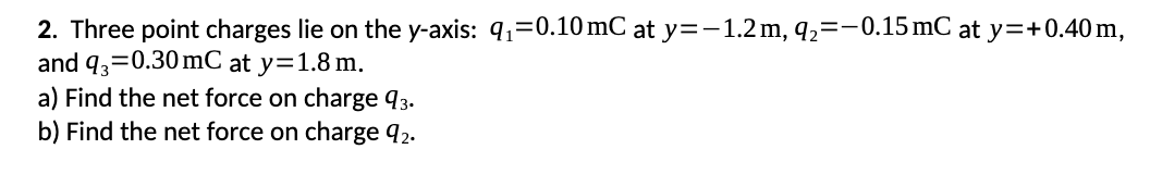 Solved 2. Three point charges lie on the y-axis: q1=0.10mC | Chegg.com