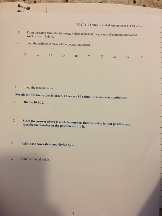 Solved MAT 113 Online, Guided Assignment 1, Fall 2017 l. | Chegg.com