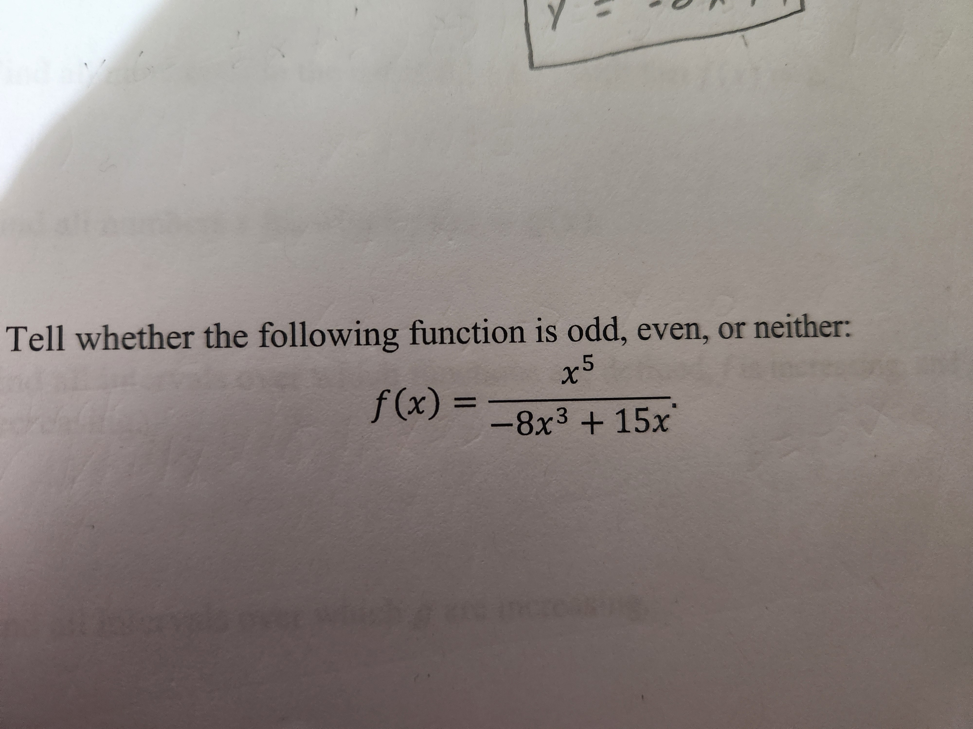 Solved Tell whether the following function is odd, even, or | Chegg.com