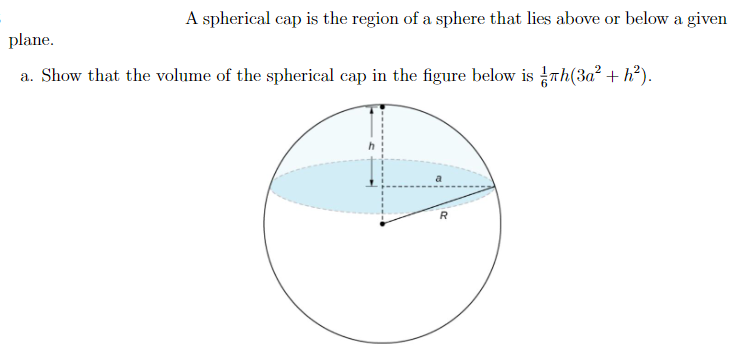 Solved A spherical cap is the region of a sphere that lies | Chegg.com