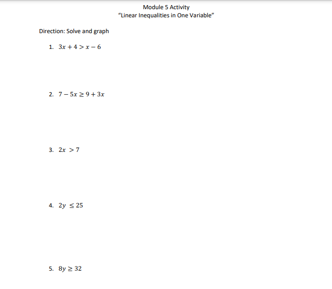Solved Module 5 Activity "Linear Inequalities in One | Chegg.com