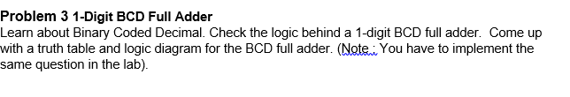 Solved Problem 1. Adder IC (74LS283) The circuit diagram and | Chegg.com
