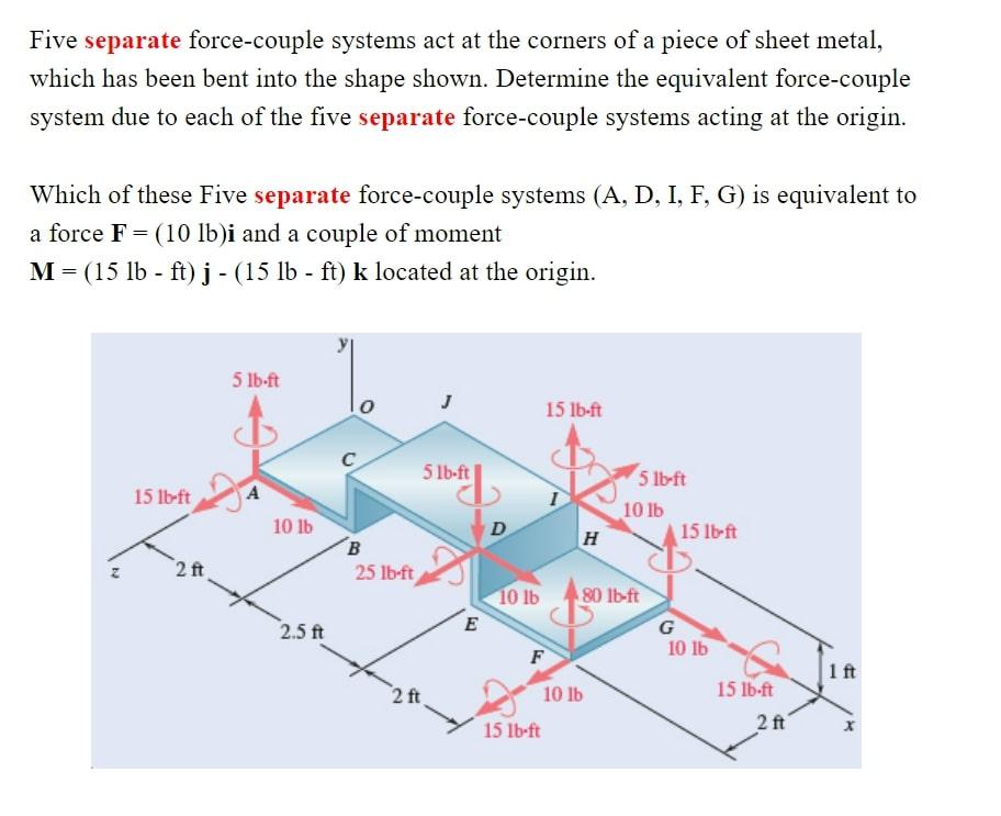 Solved Five separate force-couple systems act at the corners | Chegg.com