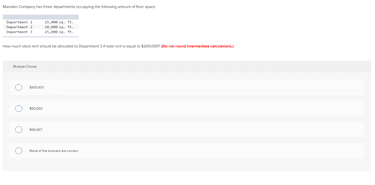 Solved Marsden Company has three departments occupying the | Chegg.com