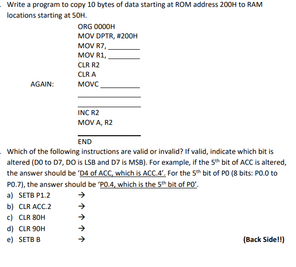 Solved Write A Program To Copy 10 Bytes Of Data Starting At 