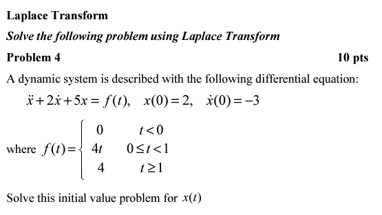 Solved Laplace Transform Solve the following problem using | Chegg.com