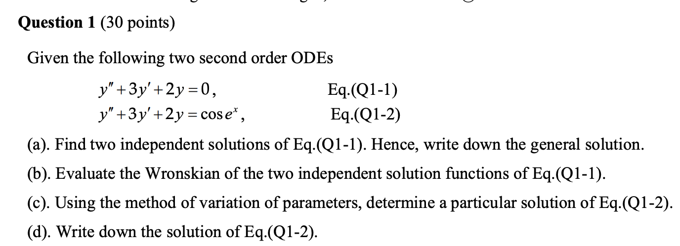 Solved Given The Following Two Second Order Odes