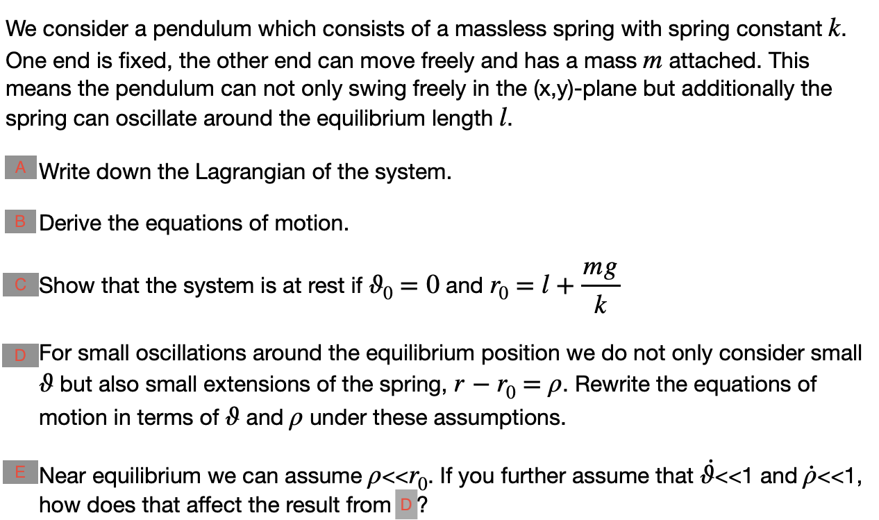 Solved We consider a pendulum which consists of a massless | Chegg.com