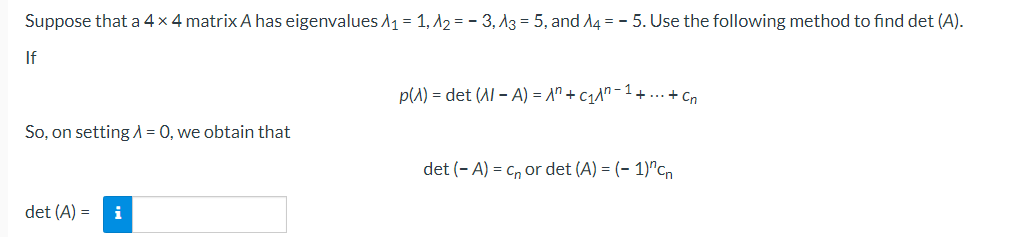 Solved Suppose that a 4×4 ﻿matrix A has eigenvalues | Chegg.com