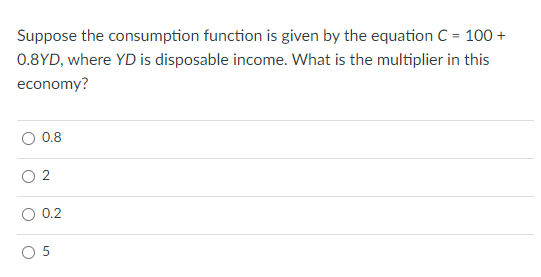 Solved Suppose the consumption function is given by the | Chegg.com