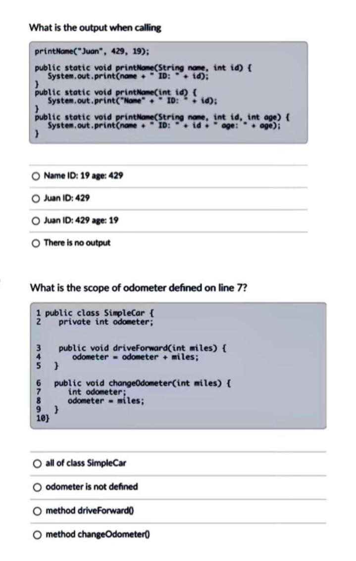Solved What is the output when calling printName("Juan", | Chegg.com