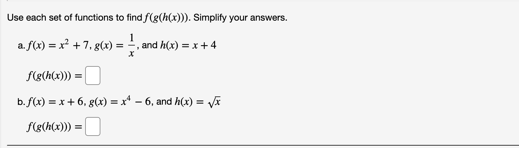 Solved Use Each Set Of Functions To Find F G H X