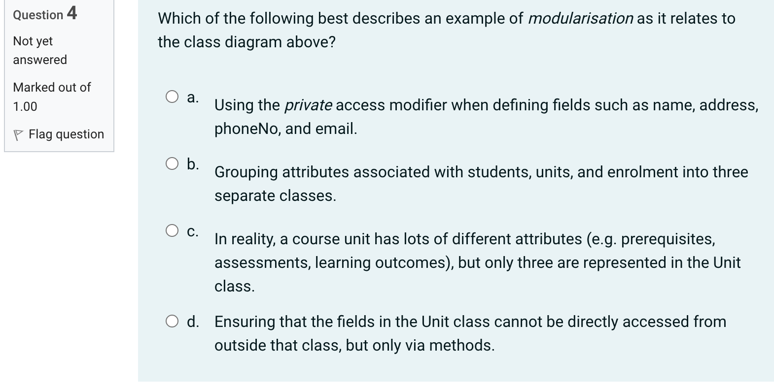 Solved The following class diagram relates to the first five | Chegg.com
