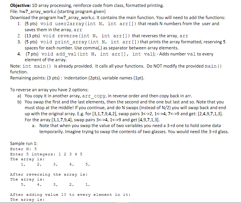 Solved Objective: 1D array processing, reinforce code from | Chegg.com