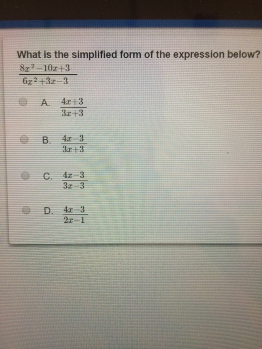 Solved What Is The Simplified Form Of The Expression Below Chegg