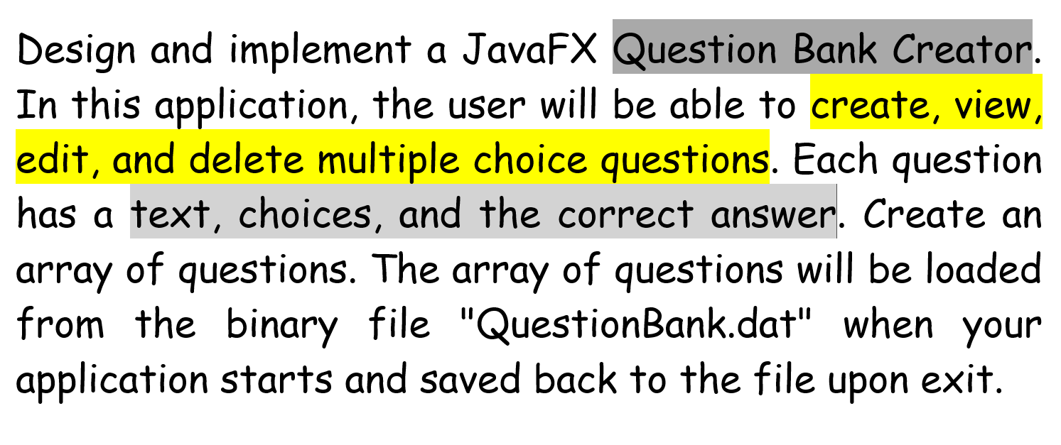 Solved Design and implement a JavaFX Question Bank Creator. | Chegg.com