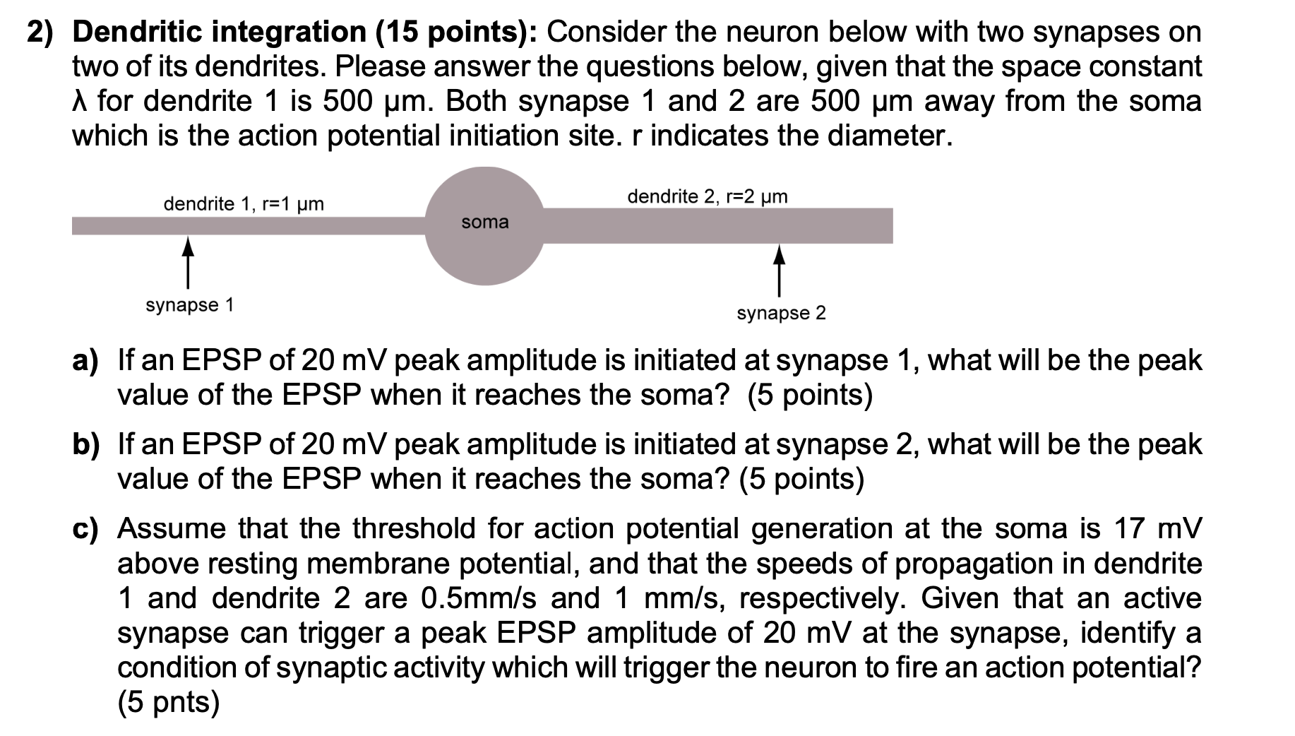 Solved Dendritic integration (15 ﻿points): Consider the | Chegg.com