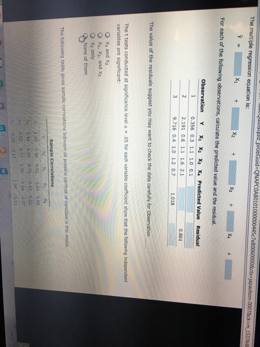 Solved Using data with N 60observations, a student obtains | Chegg.com
