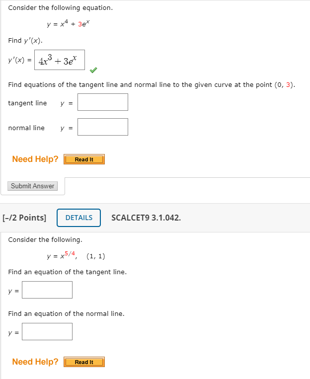 Solved Consider the following equation. y = x4 + 3et Find | Chegg.com