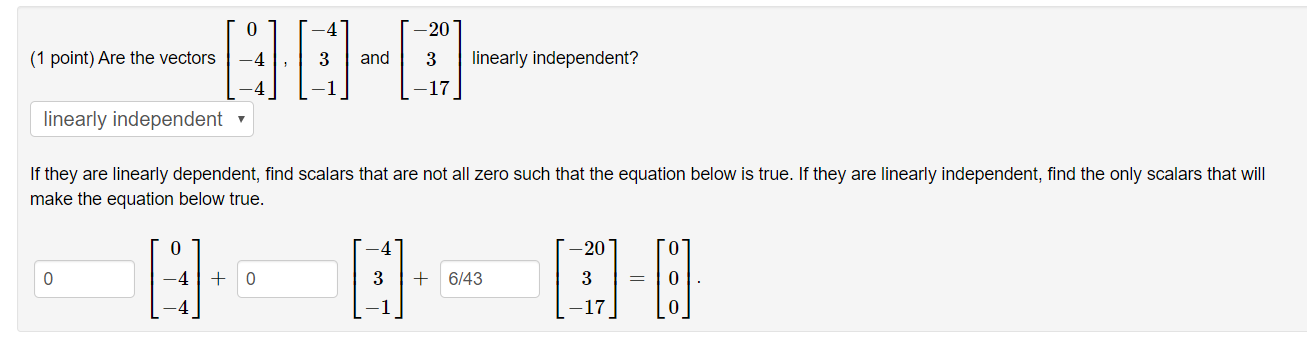 Solved 11-41 [-207 (1 point) Are the vectors -4 | 3 and 3 | Chegg.com