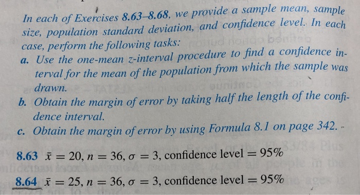 Solved In each of Exercises 8.63-8.68, we provide a sample | Chegg.com