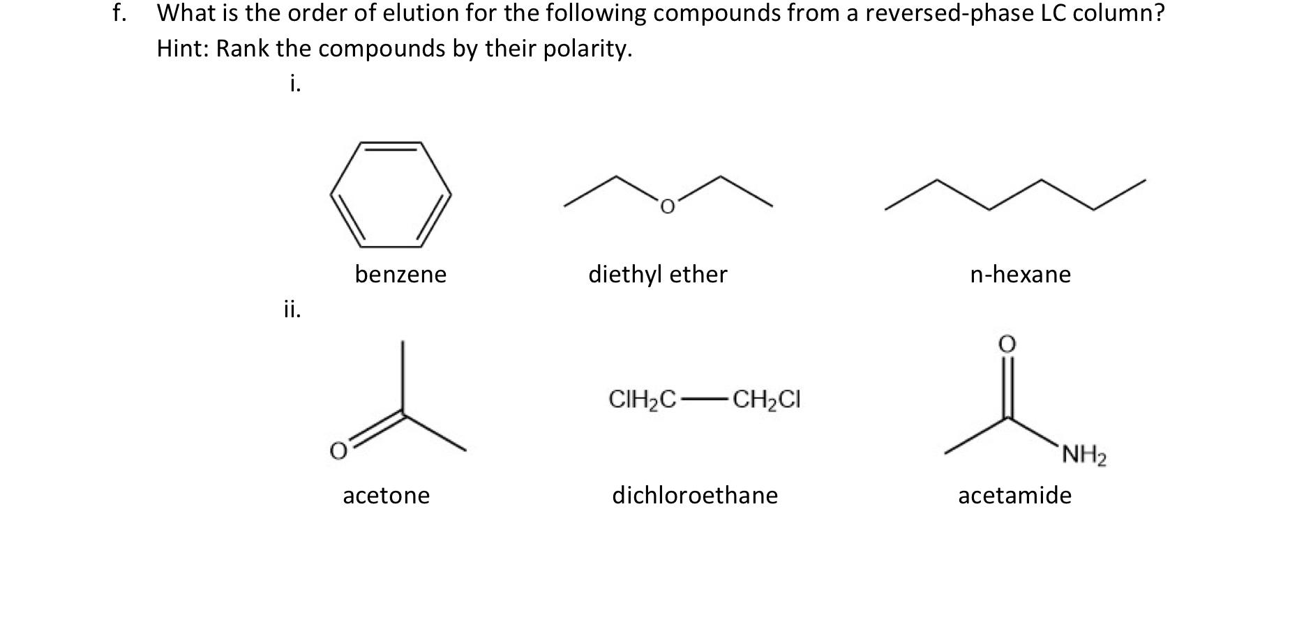 Solved f. What is the order of elution for the following | Chegg.com
