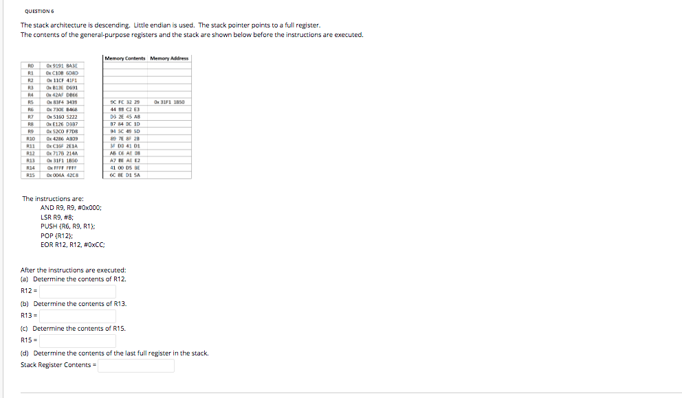 Solved QUESTIONE The stack architecture is descending. | Chegg.com