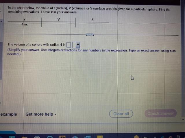 Solved In the chart below, the value of r (radius), V | Chegg.com