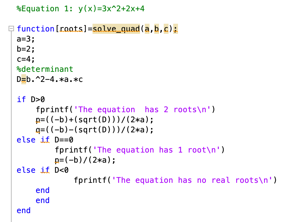 Solved %Equation 1: y(x)=3x^2+2x+4 function | Chegg.com