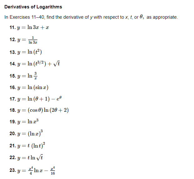 Solved Derivatives of Logarithms In Exercises 11-40, find | Chegg.com