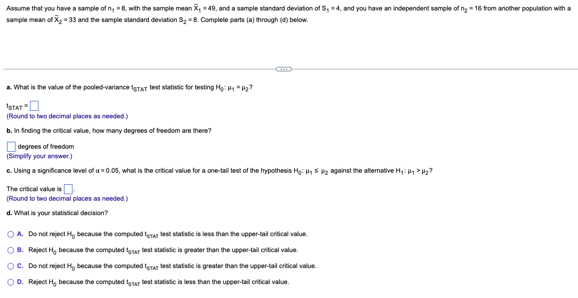 Solved sample mean of Xˉ2=33 and the sample standard | Chegg.com