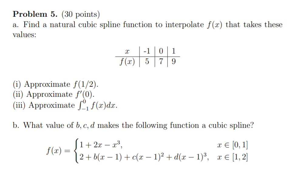Solved Problem 5. (30 points) a. Find a natural cubic spline | Chegg.com