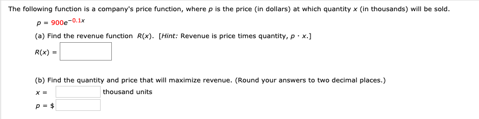 Solved The following function is a company's price function, | Chegg.com