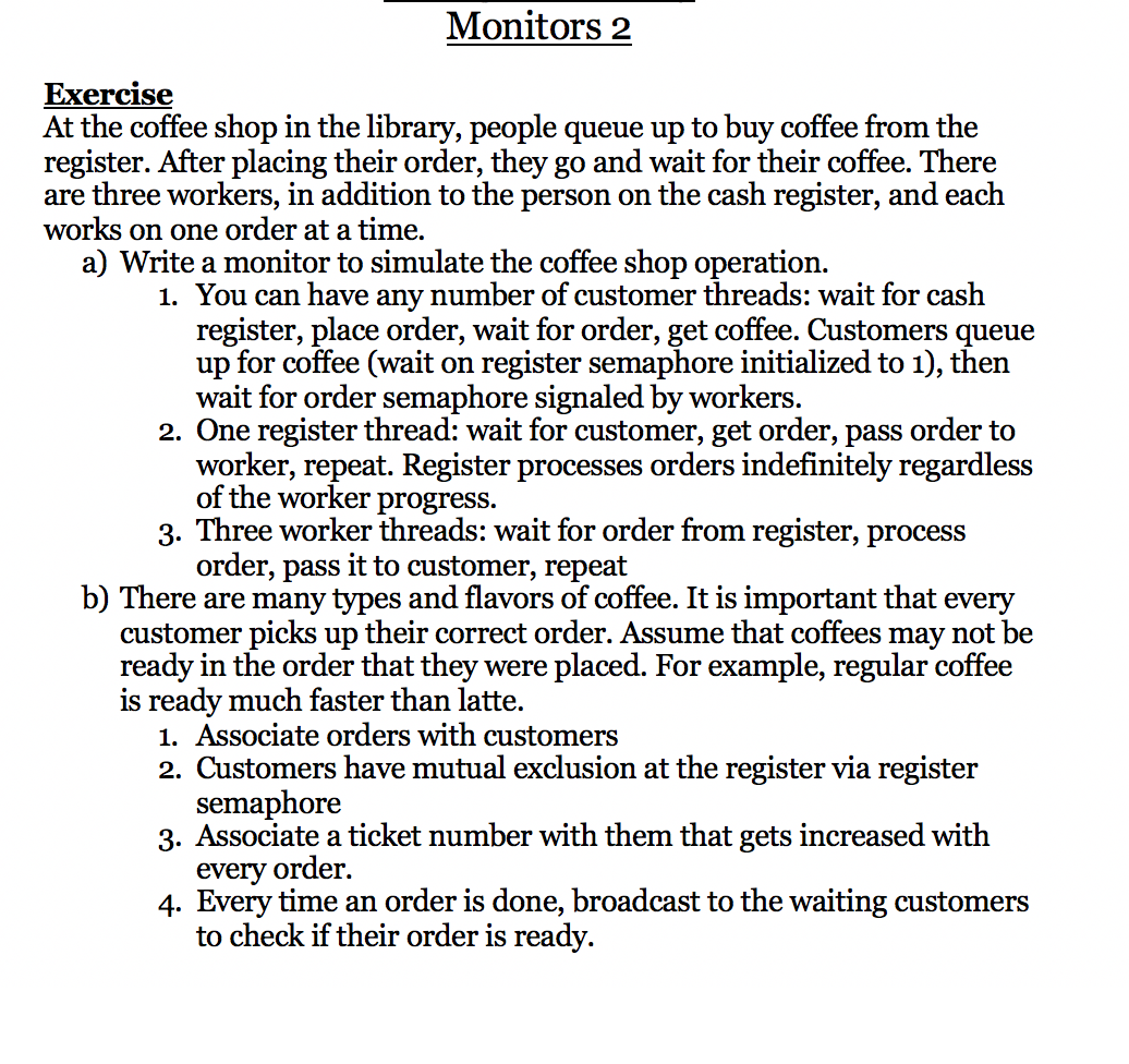 Monitors 2 Exercise At the coffee shop in the | Chegg.com