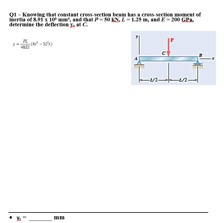 Solved Q1 - Knowing that constant cross-section beam has a | Chegg.com