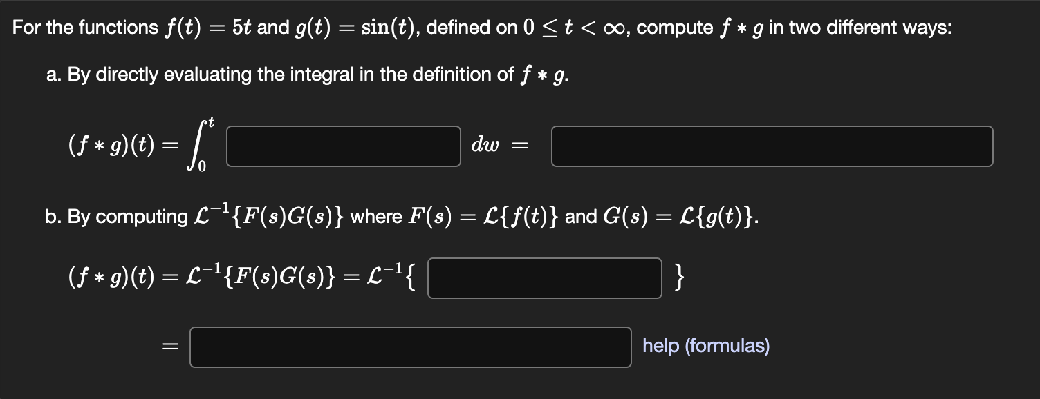 Solved For the functions f(t)=5t and g(t)=sin(t), defined on | Chegg.com
