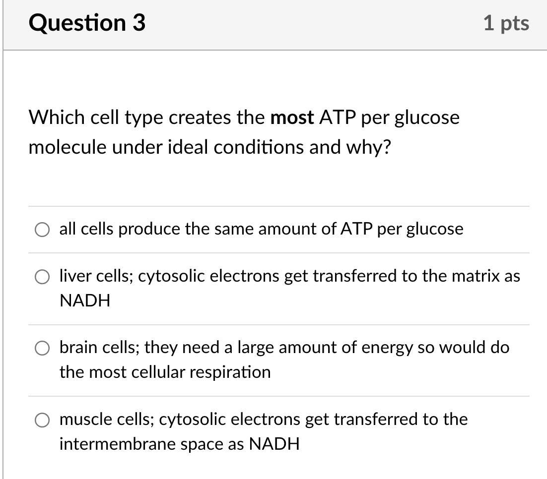 Solved Which cell type creates the most ATP per glucose | Chegg.com