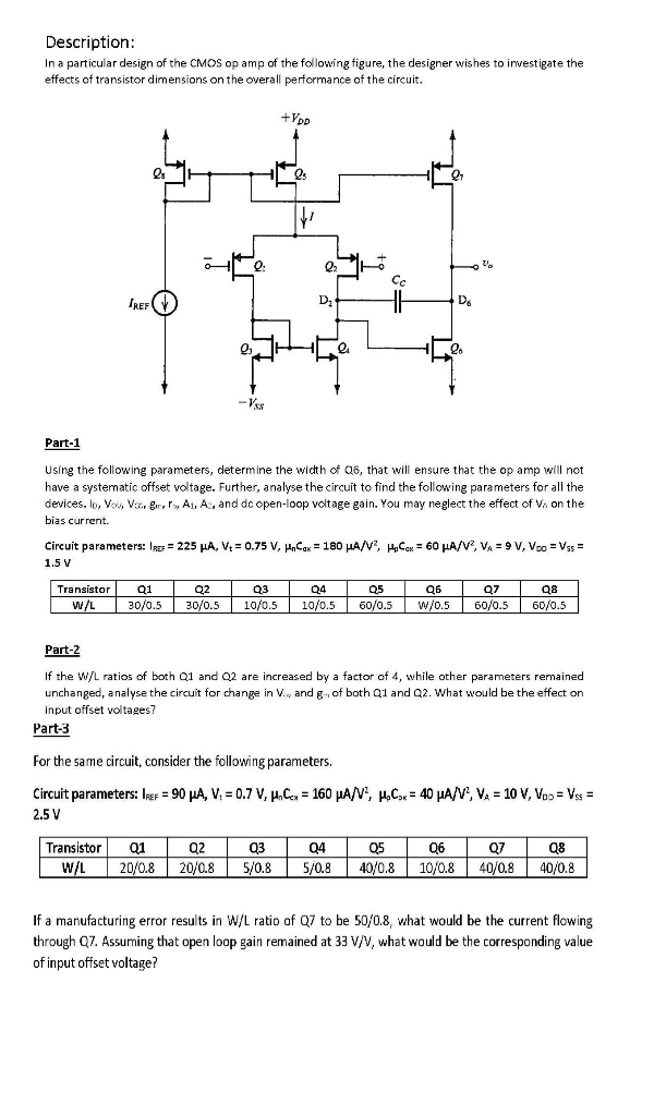 Description: In a particular design of the CMOS op | Chegg.com