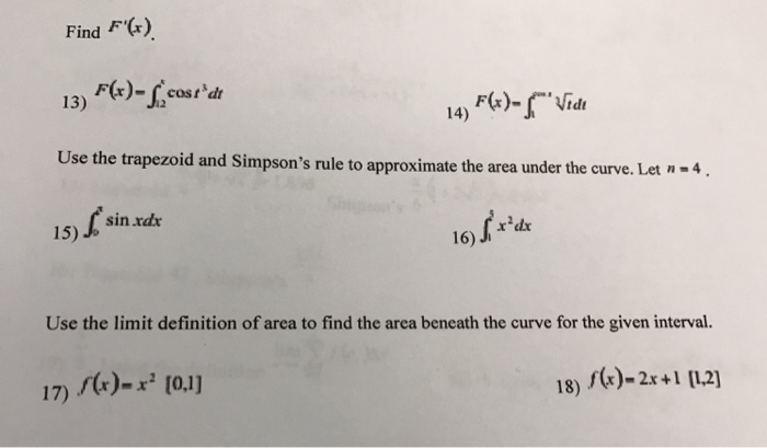 Solved Find F'(x) F(x) = integral^x_12 cos t^3 dt F(x) = | Chegg.com