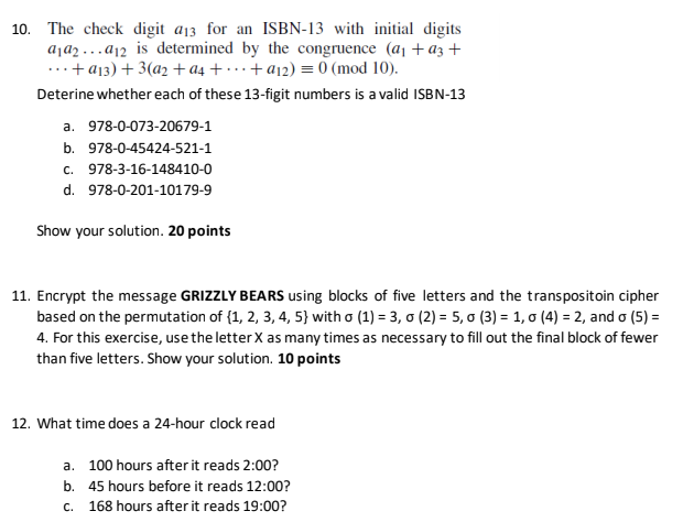 Solved 10 The Check Digit 013 For An Isbn 13 With Initial 