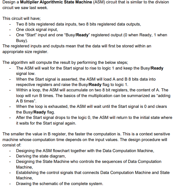 Solved Design a Multiplier Algorithmic State Machine (ASM) | Chegg.com