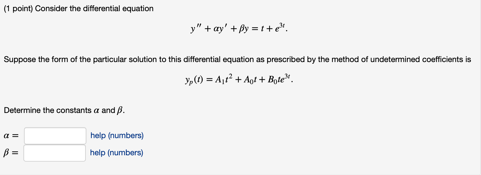 Solved (1 point) Consider the differential equation y" + ay' | Chegg.com