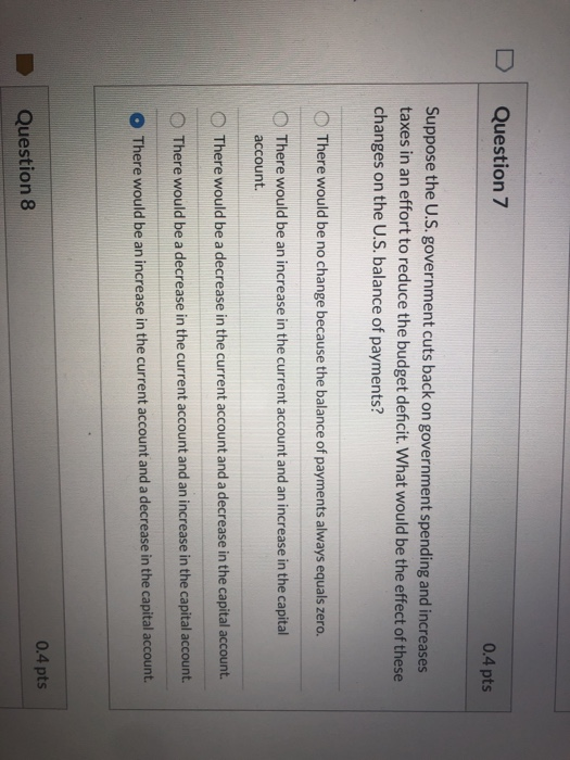 Solved DQuestion 7 0.4 pts Suppose the U.S. government cuts | Chegg.com