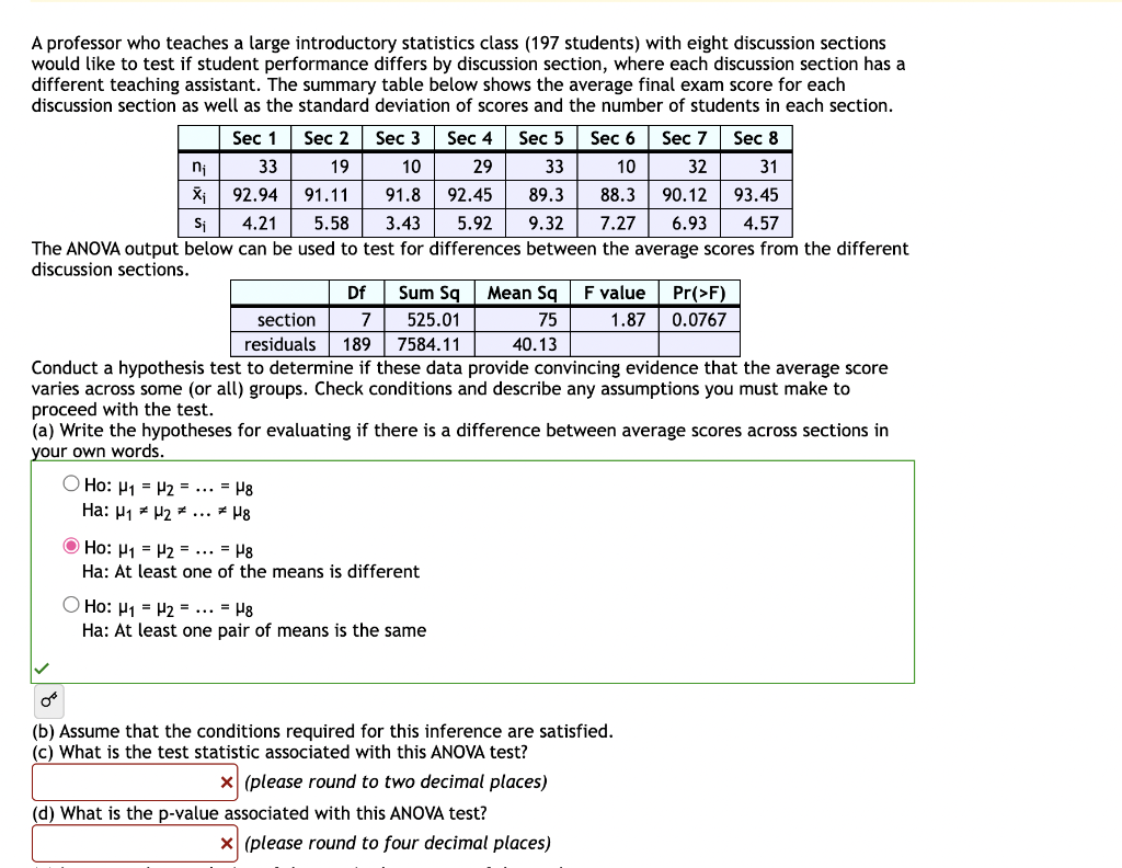 Solved A professor who teaches a large introductory | Chegg.com