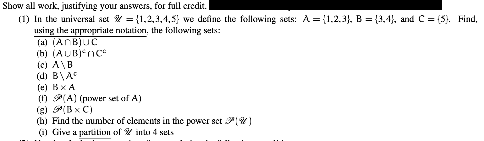 Solved Show all work, justifying your answers, for full | Chegg.com