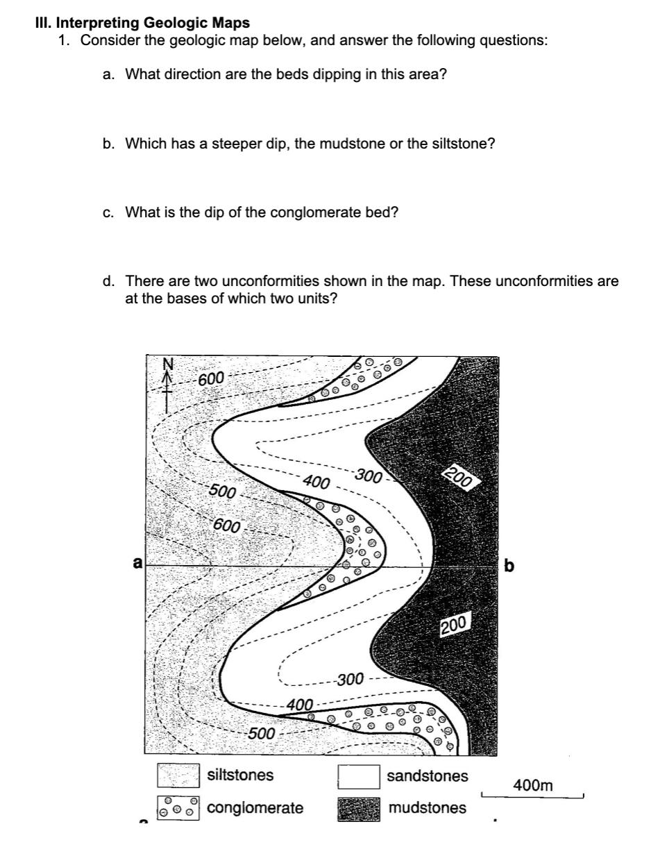 Solved III. Interpreting Geologic Maps 1. Consider the | Chegg.com